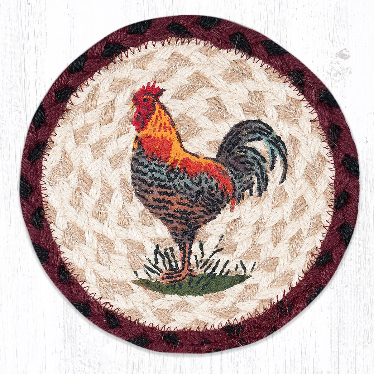 Rooster Run Round Large Coaster – Wicker and Iron