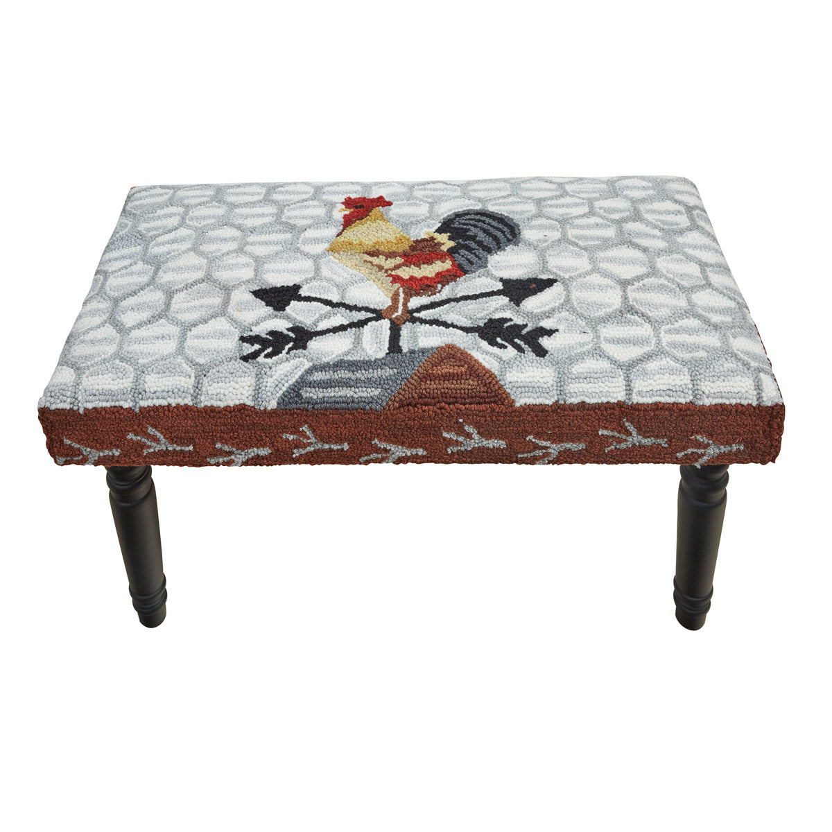 Wake Up Call Rooster Hooked Bench – Wicker and Iron