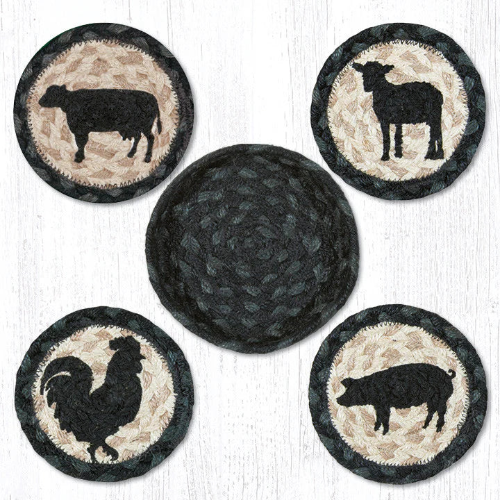 Farm Animals Coasters In A Basket – Wicker and Iron