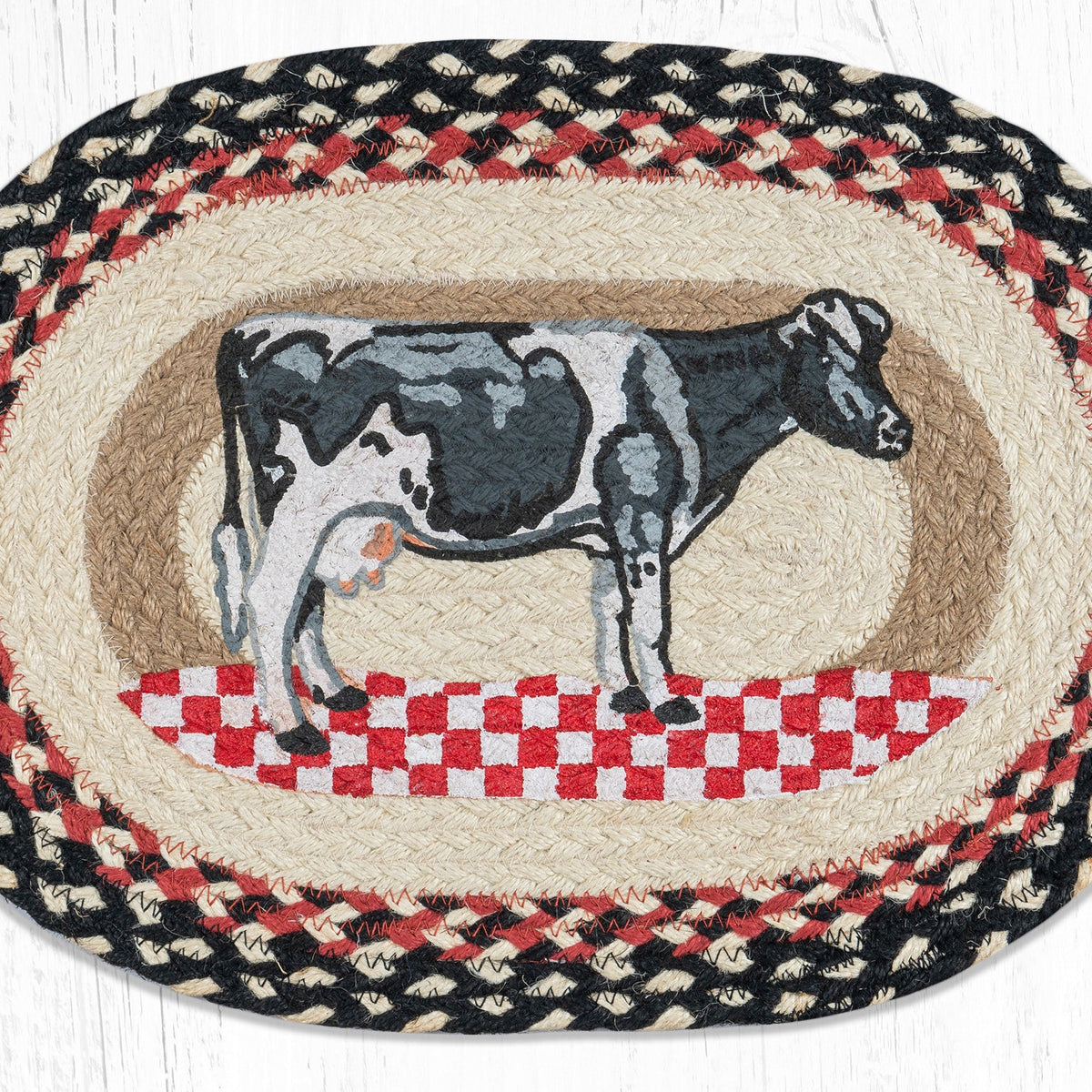Checkerboard Cow Oval Placemat – Wicker and Iron